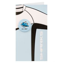 Cronulla Sharks NRL Birthday, Greeting Card with Badge - One Little ...